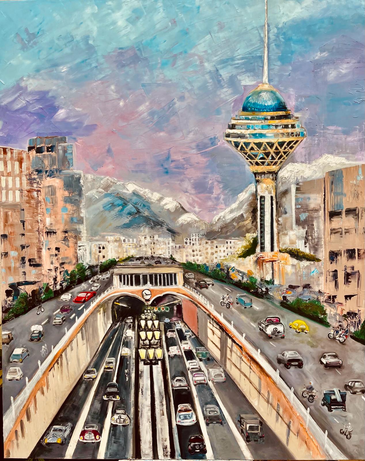 Tehran, Borj Milad and Tohid Tunnel Oil Painting (ORIGINAL) | Mojgan V ...